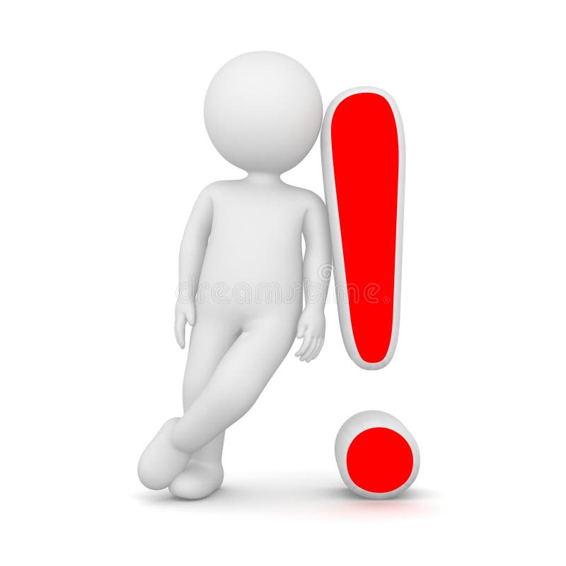 3D Rendering of a Man Leaning on a Red Exclamation Mark Stock ...