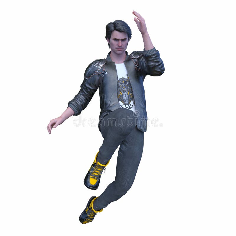 3D Rendering of a Man in Leather Jacket Stock Illustration ...