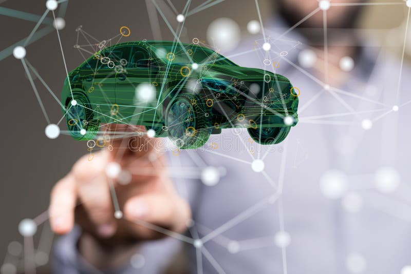 3D Rendering of a Man Pointing at an Autonomous Driving Electric Car ...