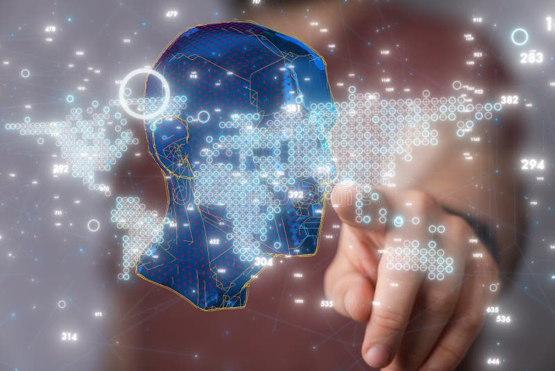 3D Rendering of a Man Pointing at a Blue Human Head - Artificial ...