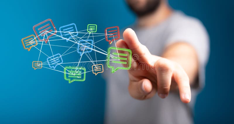 3D Rendering of a Man Pointing at Floating Email Icons - Concept of ...