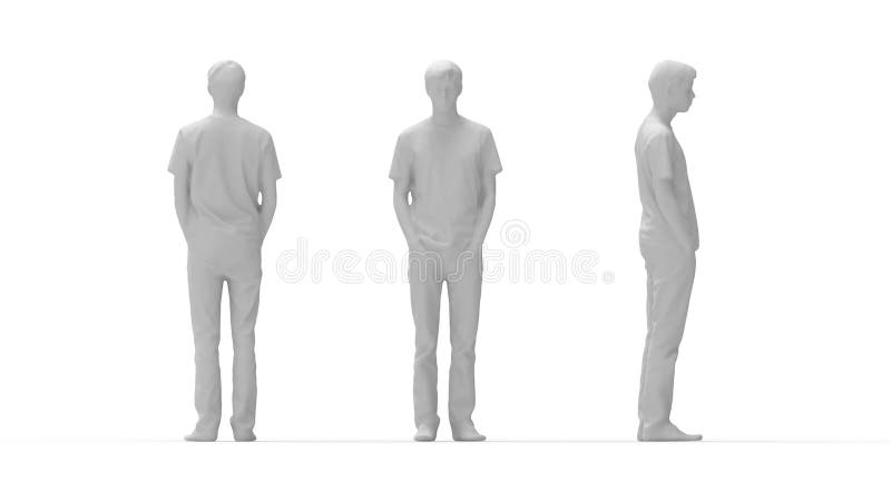 3D Rendering of a Man Standing Multiple Views Side Front Back Casual ...