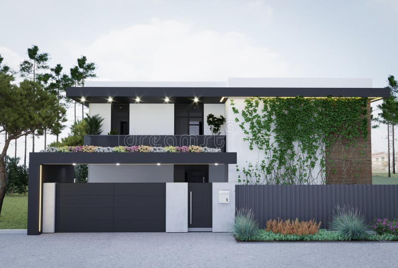 3d Rendering of Mansion House in Minimastic Style with Plants Stock ...