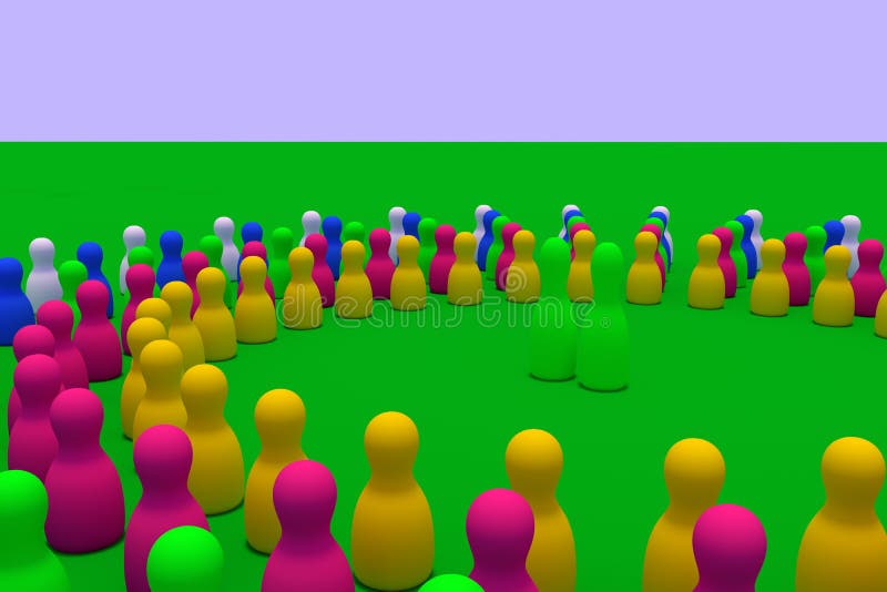 3D Rendering of Many Figures in Circular Arrangement Stock Illustration ...