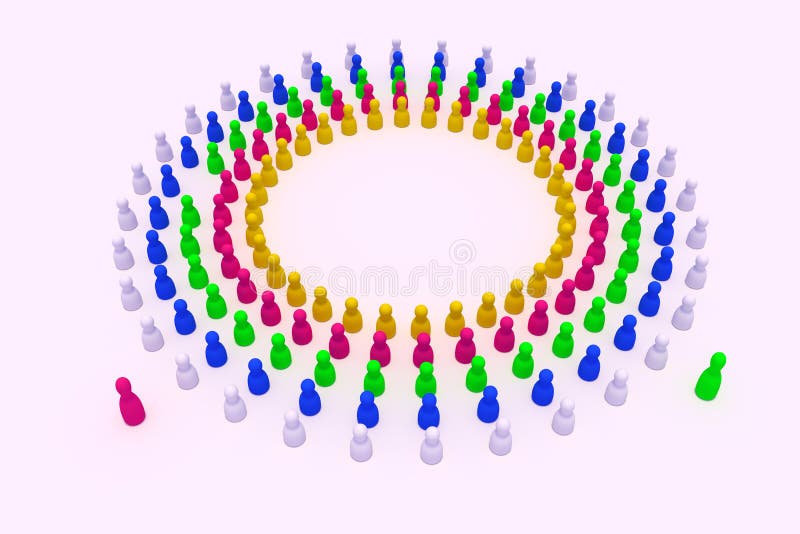 3D Rendering of Many Figures in Circular Arrangement Stock Illustration ...