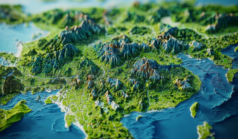 A 3D Rendering of a Map of Asia Provided by NASA. Stock Illustration ...