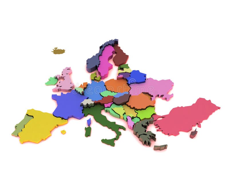 3d Rendering of a Map of Europe in Bright Colors Stock Illustration ...
