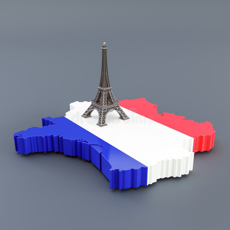 3d Map of France with Miniature of Eiffel Tower Placed on Top Stock ...