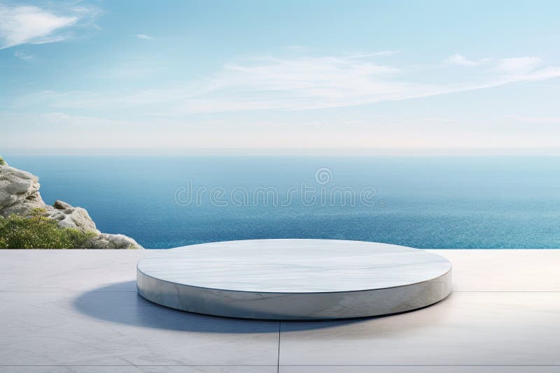 3D Rendering of a Marble Podium on the Edge of a Cliff Overlooking the ...