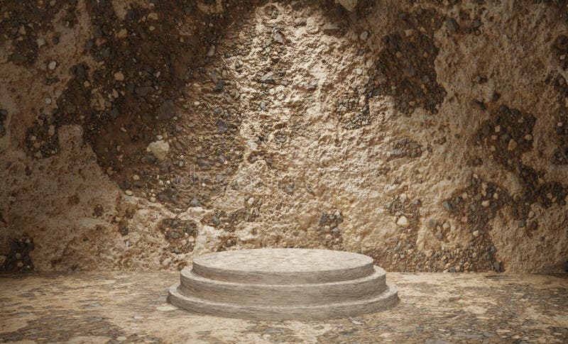 3D Rendering of a Marble Podium Under the Limelight Against a Cave Wall ...