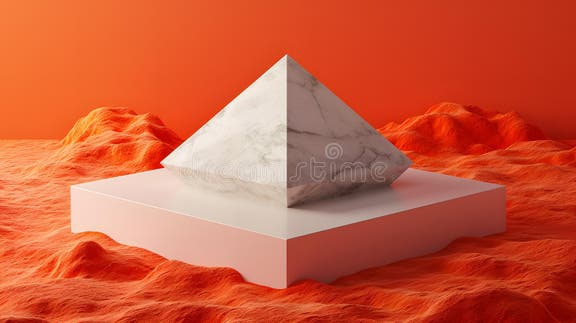 3D Rendering of a Marble Pyramid on an Orange Textured Surface ...