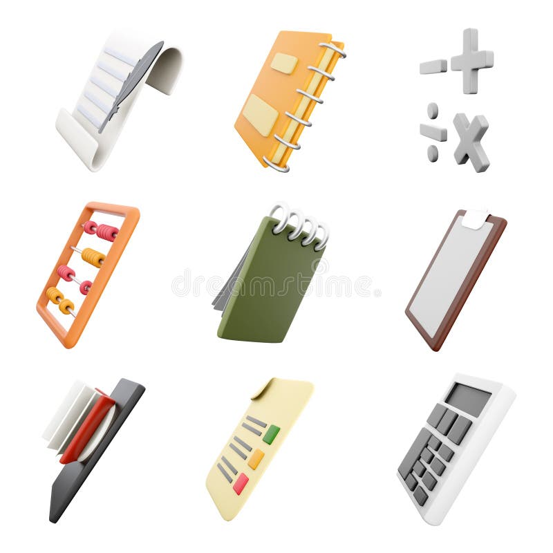 3d Rendering Math Signs, Notebook, Math, Abocus, Telephone with Open ...