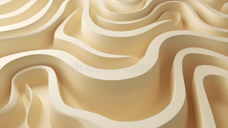 Abstract Background of a Curved Maze in Beige Colors. 3D Render Stock ...