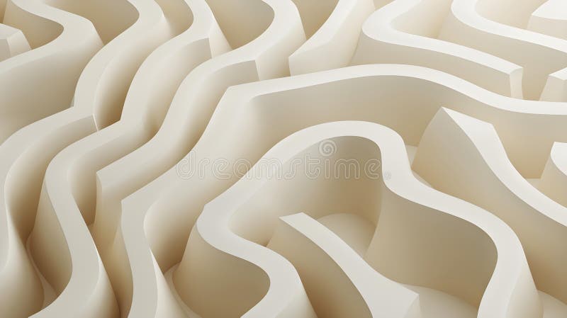 Abstract Background of a Curved Maze in Beige Colors. 3D Render Stock ...