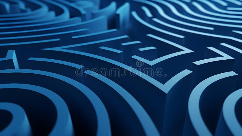 Abstract Background of a Curved Maze in Blue Colors. 3D Render Stock ...