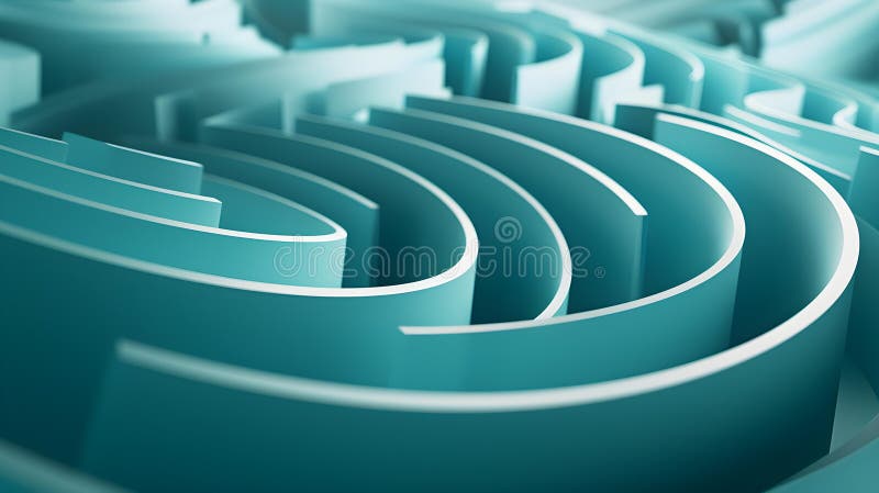 Abstract Background of a Curved Maze in Cyan Colors. 3D Render Stock ...