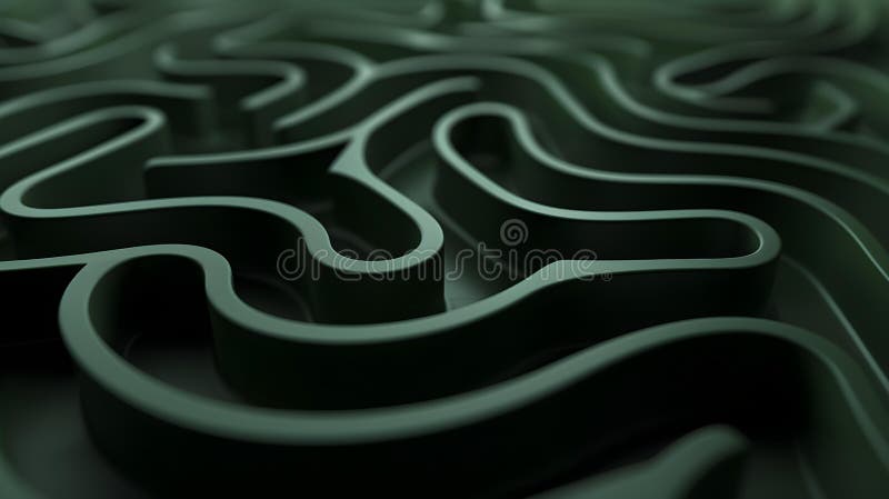 Abstract Background of a Curved Maze in Dark Green Colors. 3D Render ...