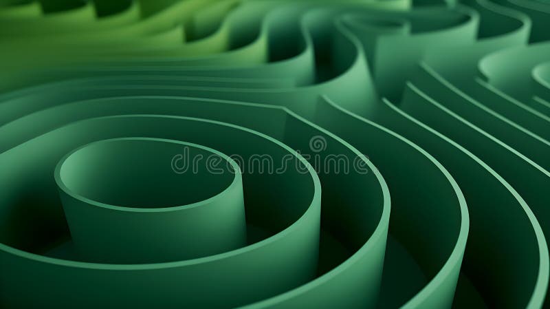 Abstract Background of a Curved Maze in Dark Green Colors. 3D Render ...