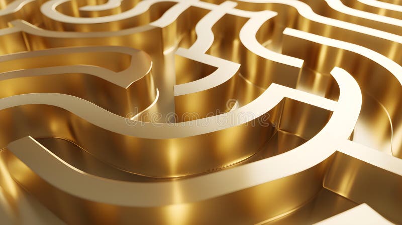 Abstract Background of a Curved Maze in Gold Colors. 3D Render Stock ...