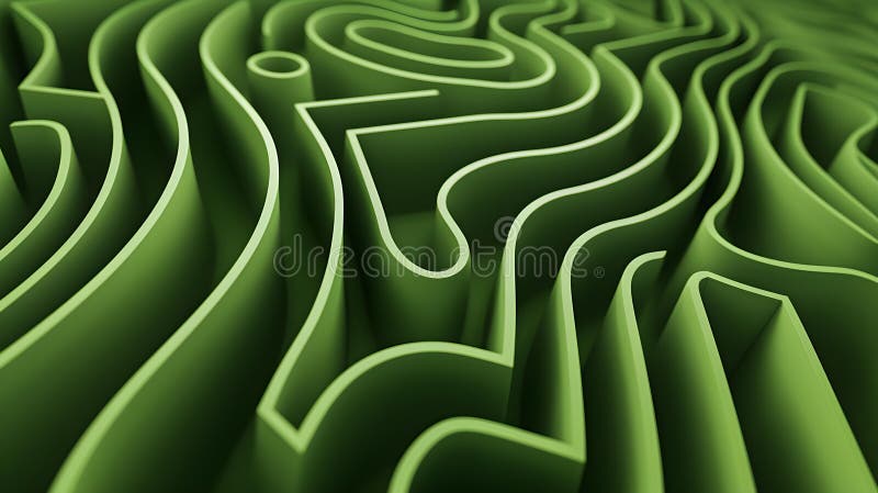 Abstract Background of a Curved Maze in Green Colors. 3D Render Stock ...