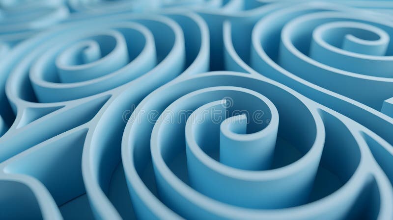 Abstract Background of a Curved Maze in Light Blue Colors. 3D Render ...