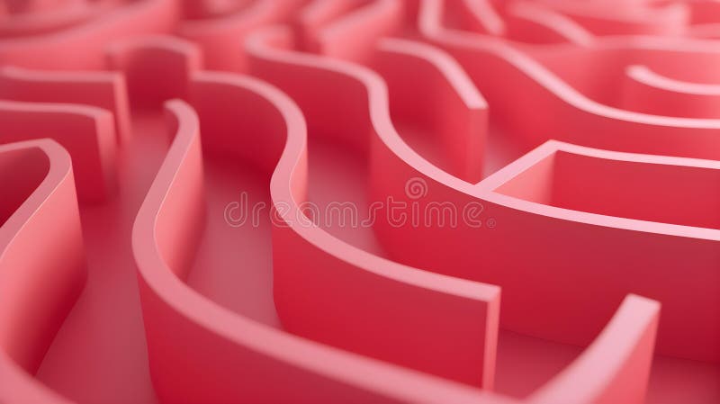 Abstract Background of a Curved Maze in Light Red Colors. 3D Render ...