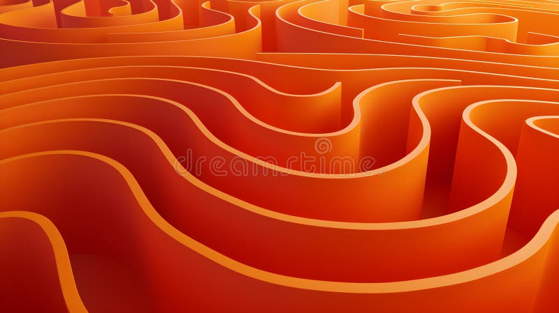 Abstract Background of a Curved Maze in Orange Colors. 3D Render Stock ...