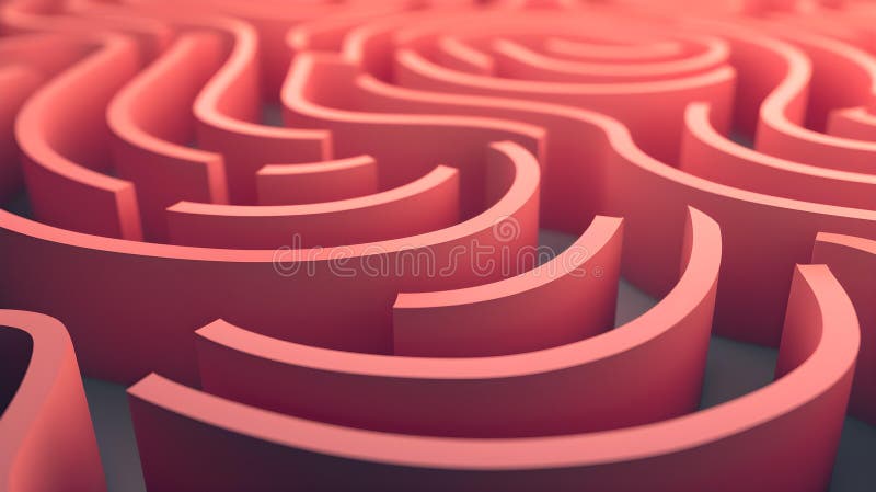 Abstract Background of a Curved Maze in Red Colors. 3D Render Stock ...