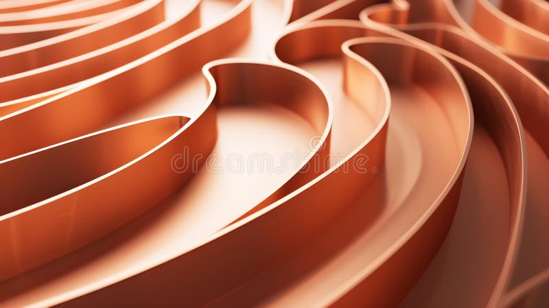 Abstract Background of a Curved Maze in Rose Gold Colors. 3D Render ...