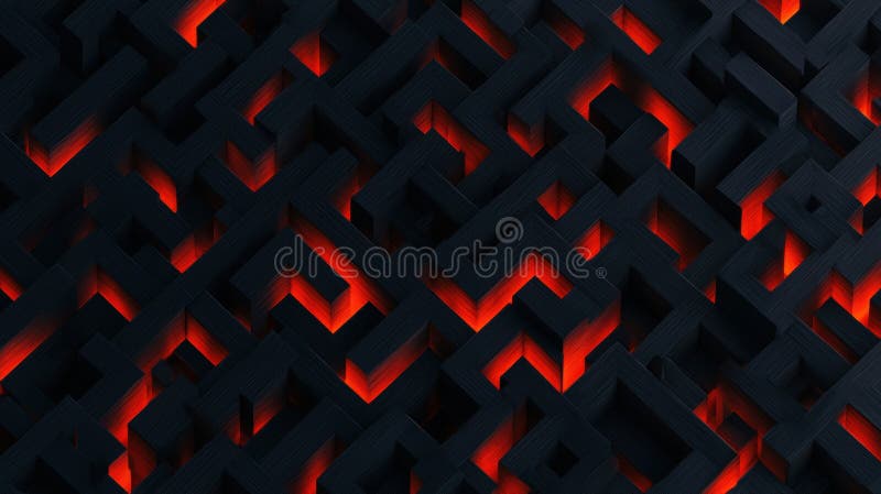A 3D Rendering of a Maze-like Structure with Glowing Orange and Red ...