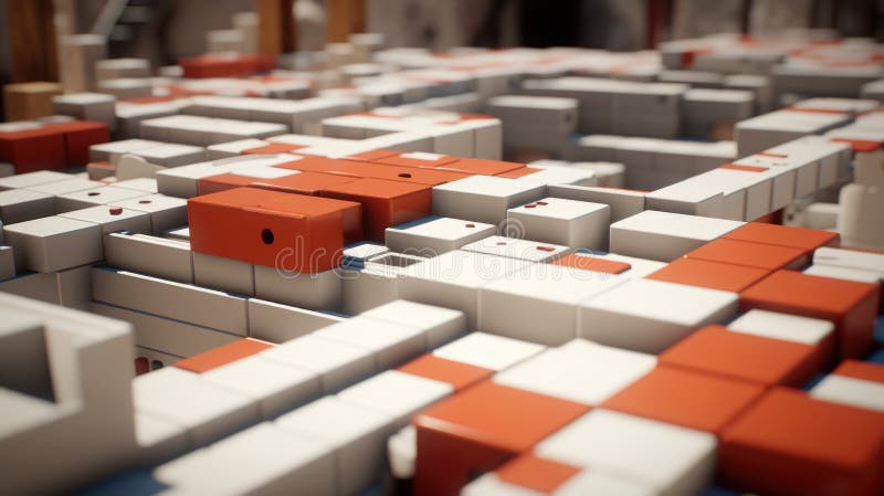 A 3d Rendering of a Maze with Red and White Blocks. Generative AI Image ...