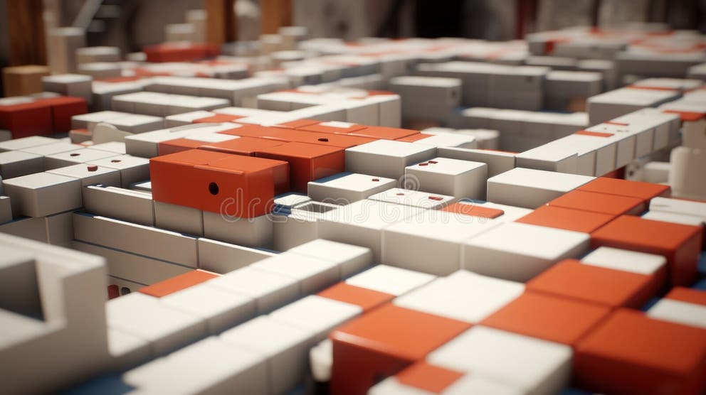 A 3d Rendering of a Maze with Red and White Blocks. Generative AI Image ...