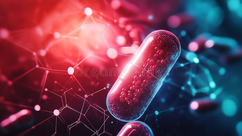 Abstract Medical Capsule with Red and Blue Lighting Stock Illustration ...