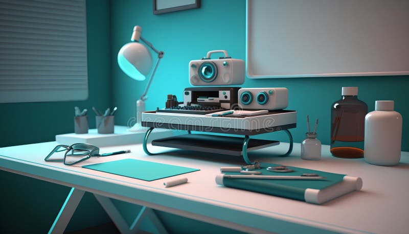 3d Rendering of a Medical Laboratory with a Computer and a Microscope ...