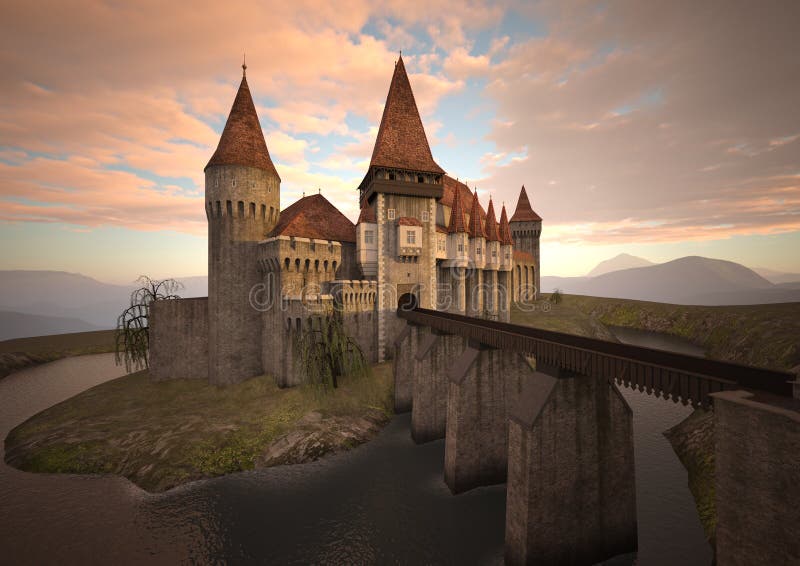 3D Rendering Medieval Castle Stock Illustration - Illustration of walls ...