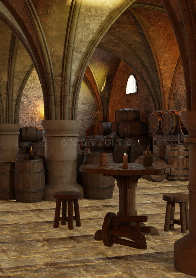 3D Rendering Medieval Cellar Stock Illustration - Illustration of wine ...