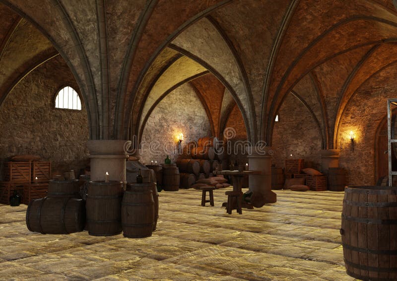 3D Rendering Medieval Cellar Stock Illustration - Illustration of vintage, castle: 284249710