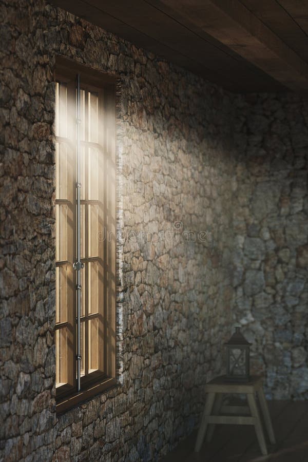 3d Rendering of Medieval Empty Room with Light Rays at Window Stock ...