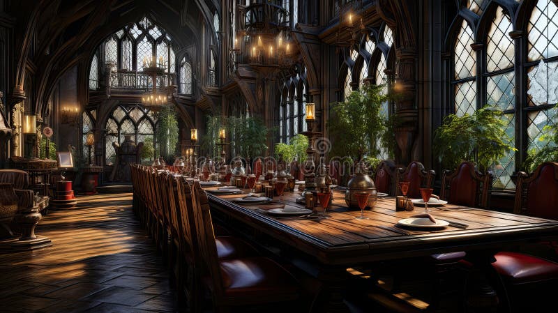 3D Rendering of a Medieval Great Hall Dining Room with Elegant Decor ...