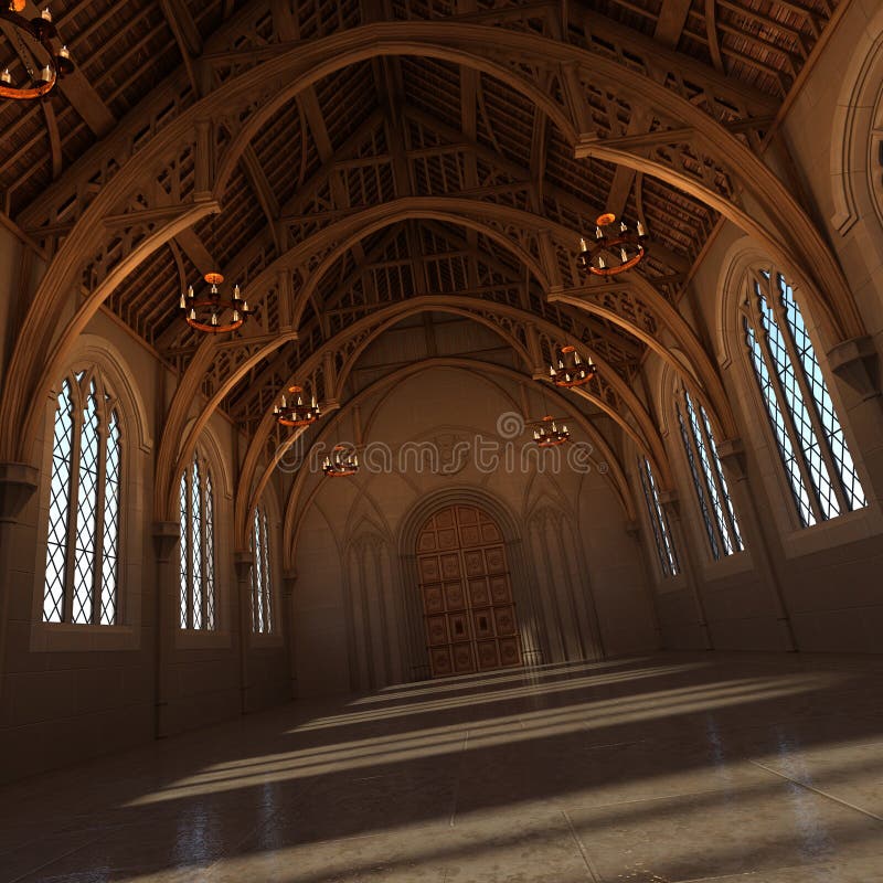 3D Rendering Medieval Hall stock illustration. Illustration of medieval ...