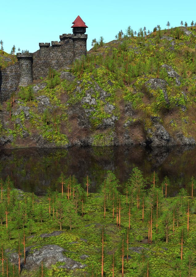 3D Rendering Medieval Landscape Stock Illustration - Illustration of ...