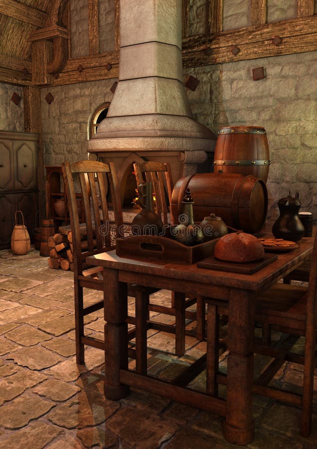 3D Rendering Medieval Tavern Stock Illustration - Illustration of ...