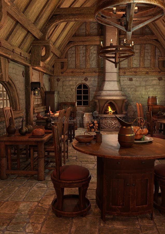 3D Rendering Medieval Tavern Stock Illustration - Illustration of ...
