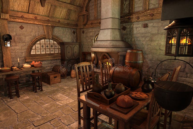 3D Rendering Medieval Tavern Stock Illustration - Illustration of ...