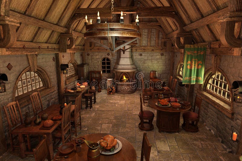 3D Rendering Medieval Tavern Stock Illustration - Illustration of ...