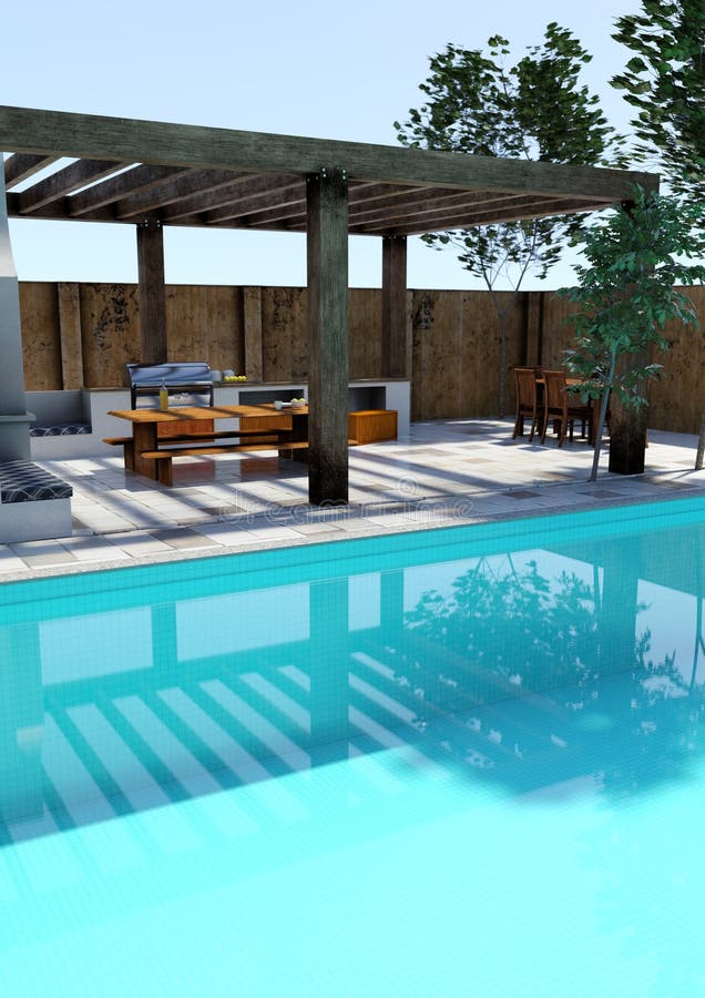 3D Rendering Outdoor Kitchen Stock Illustration - Illustration of ...