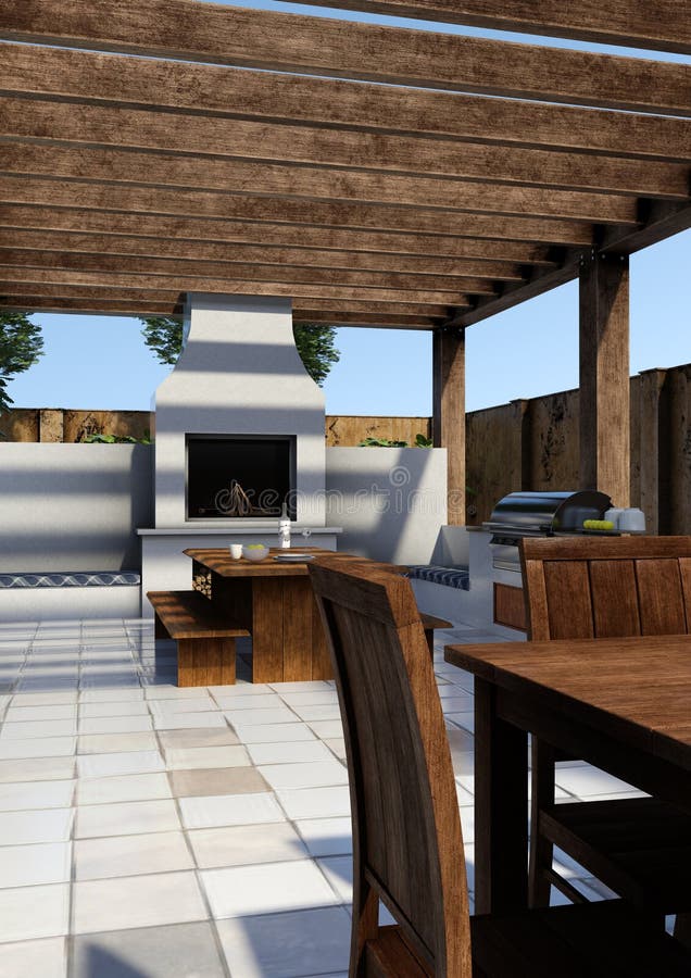 3D Rendering Outdoor Kitchen Stock Illustration - Illustration of ...