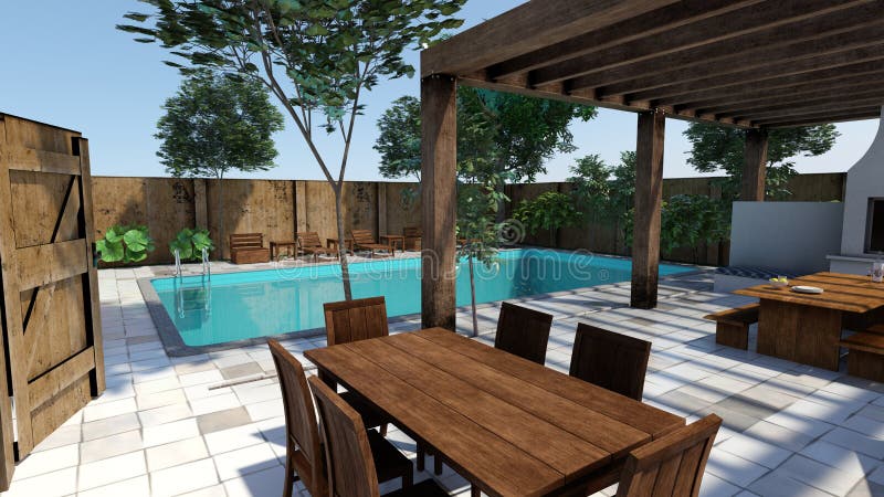 3D Rendering Outdoor Kitchen Stock Illustration - Illustration of ...