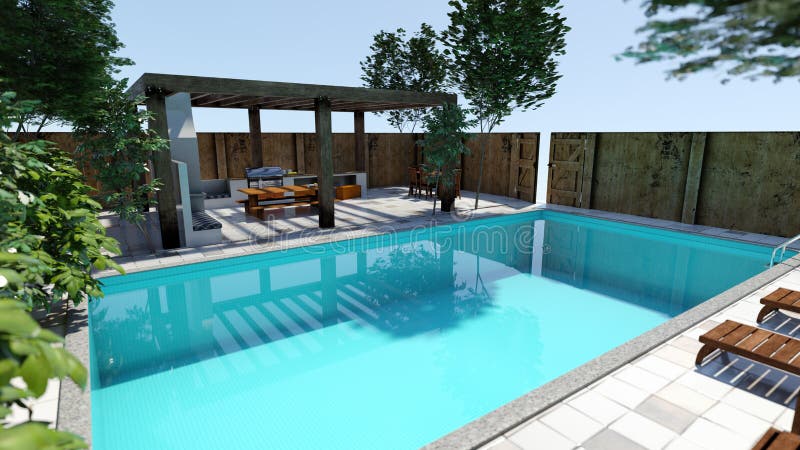 3D Rendering Outdoor Kitchen Stock Illustration - Illustration of ...