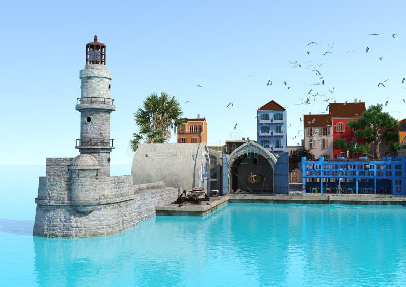 3D Rendering Mediterranean Seashore Stock Illustration - Illustration ...